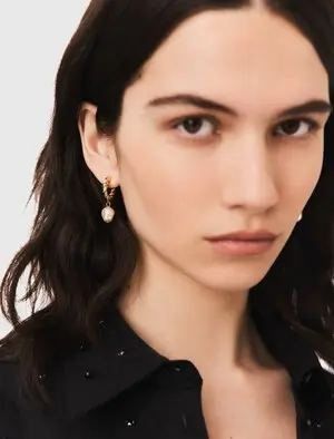 Maje Twisted Bead Hoop Earrings With Dangling Pearl