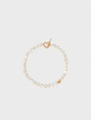 Maje Pearl Choker Necklace With Twisted Heart Clasp - Gold