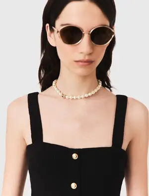 Maje Pearl Choker Necklace With Twisted Heart Clasp
