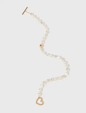 Maje Pearl Choker Necklace With Twisted Heart Clasp