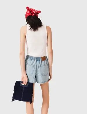 Maje Floral Denim Shorts