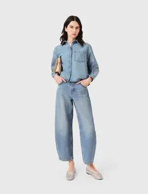 Maje Cropped Denim Shirt With Metallic Logo Detail