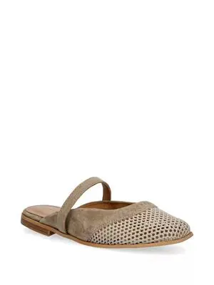 Inuikii Beige Leather Mules With Crochet Knit Panels