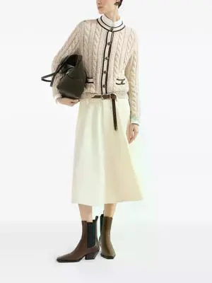 Brunello Cucinelli Soft Virgin Wool And Cashmere Diamond Yarn Cable-knit Cardigan - Neutrals