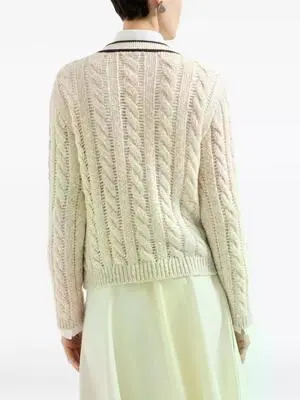 Brunello Cucinelli Soft Virgin Wool And Cashmere Diamond Yarn Cable-knit Cardigan - Neutrals