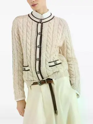 Brunello Cucinelli Soft Virgin Wool And Cashmere Diamond Yarn Cable-knit Cardigan - Neutrals
