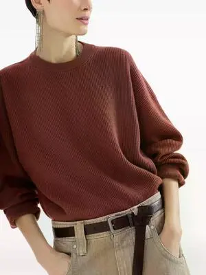 Brunello Cucinelli Sparkling Cashmere English Rib Knit Sweater - Brown