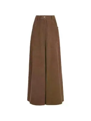 Brunello Cucinelli Stretch Cotton And Cashmere Corduroy Maxi Trousers With Monili - Brown