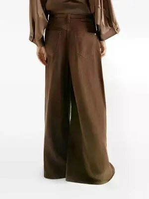 Brunello Cucinelli Stretch Cotton And Cashmere Corduroy Maxi Trousers With Monili - Brown