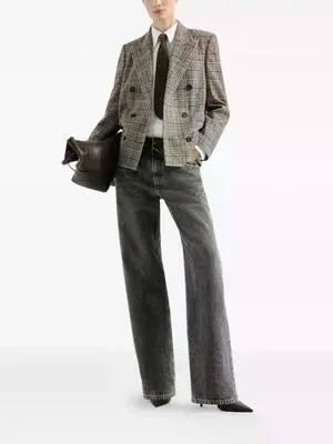 Brunello Cucinelli Prince Of Wales Alpaca And Wool Blazer With Monili - Brown