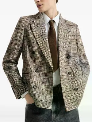 Brunello Cucinelli Prince Of Wales Alpaca And Wool Blazer With Monili - Brown
