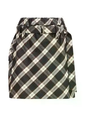 Brunello Cucinelli Virgin Wool Prince Of Wales Flannel Utility Mini Skirt - Grey