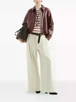 Brunello Cucinelli Virgin Wool, Cashmere, And Silk Knit T-shirt With Sparkling Stripes - Neutrals