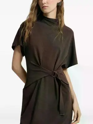 Brunello Cucinelli Techno Wool Jersey Wrap Belt Dress With Monili
