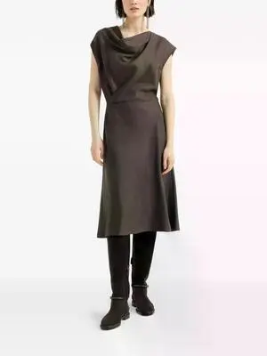 Brunello Cucinelli Virgin Wool Diagonal Flannel Wrap-effect Dress With Monili