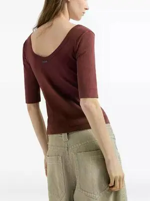 Brunello Cucinelli Stretch Cotton Ribbed Jersey T-shirt With Monili Embellishment - Red