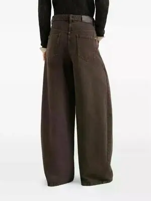 Brunello Cucinelli Dyed Denim Wide Trousers With Monili Embellishment