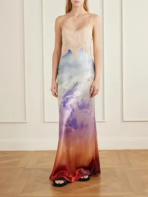 Gabriela Hearst Adolphine Printed Lace-trimmed Silk-satin Maxi Dress