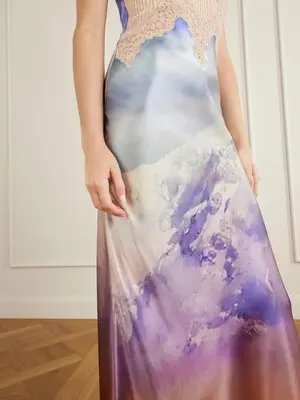 Gabriela Hearst Adolphine Printed Lace-trimmed Silk-satin Maxi Dress