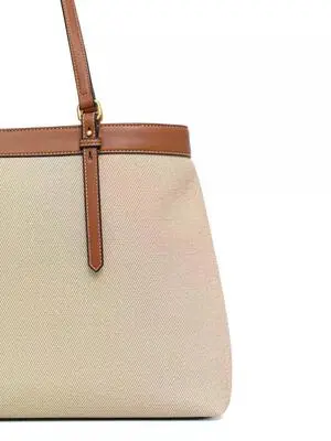 POLLINI Logo Plaque Canvas Tote Bag