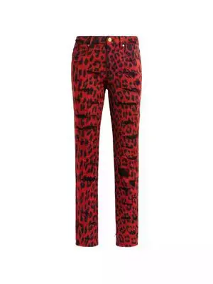 Roberto Cavalli Leopard Print Distressed Jeans - Red