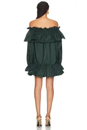 Saint Laurent Off-the-shoulder Ruffled Dress - Vert Fonce