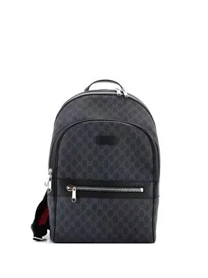 Gucci Gg Coated Canvas Backpack With Front Zip Pocket - Black