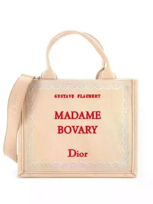Dior Embroidered Canvas Small Tote Bag With Strap - Neutrals