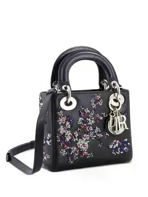 Dior Lady Embellished Leather Mini Crossbody Bag - Black