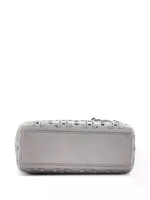 Dior Lady Bag Crystal Embellished Cannage Quilt Satin Mini Satchel - Grey