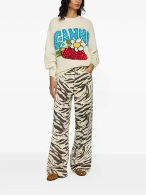 GANNI Strawberry Intarsia Knit Sweater - Neutrals