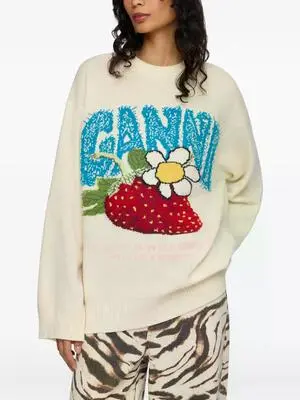 GANNI Strawberry Intarsia Knit Sweater - Neutrals