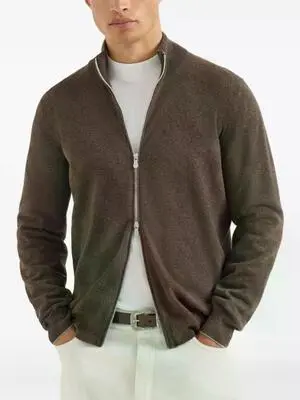 Brunello Cucinelli Cashmere High-neck Cardigan With Zipper - Brown