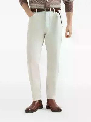 Brunello Cucinelli Iconic Fit Garment-dyed Five-pocket Trousers With Distressed Detailing - White