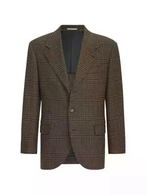 Brunello Cucinelli Cashmere Prince Of Wales Tailor Blazer - Brown