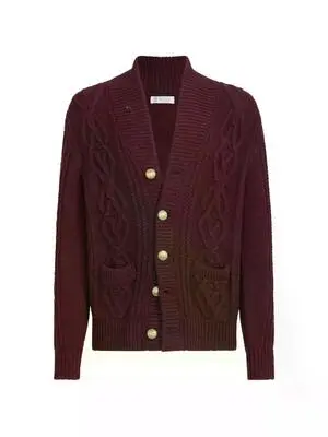 Brunello Cucinelli Cashmere Cable-knit Cardigan With Metal Buttons - Red