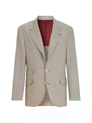 Brunello Cucinelli Wool, Alpaca And Silk Houndstooth Deconstructed Cavallo Blazer - Neutrals