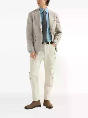 Brunello Cucinelli Wool, Alpaca And Silk Houndstooth Deconstructed Cavallo Blazer - Neutrals