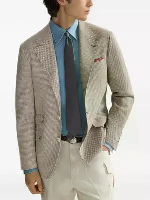 Brunello Cucinelli Wool, Alpaca And Silk Houndstooth Deconstructed Cavallo Blazer - Neutrals
