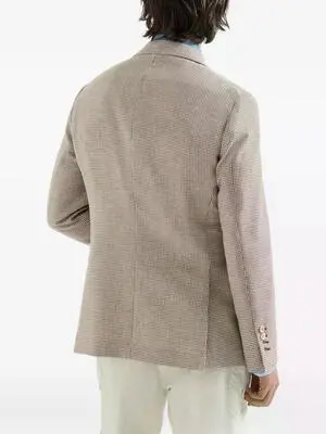 Brunello Cucinelli Wool, Alpaca And Silk Houndstooth Deconstructed Cavallo Blazer - Neutrals