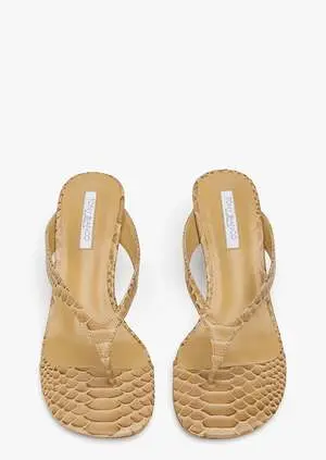 TONY BIANCO Krista Embossed Python Leather Kitten Heel Mules
