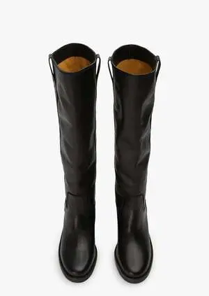 TONY BIANCO Apache Knee High Leather Boots With Oak Veneer Block Heel