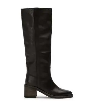 TONY BIANCO Apache Knee High Leather Boots With Oak Veneer Block Heel