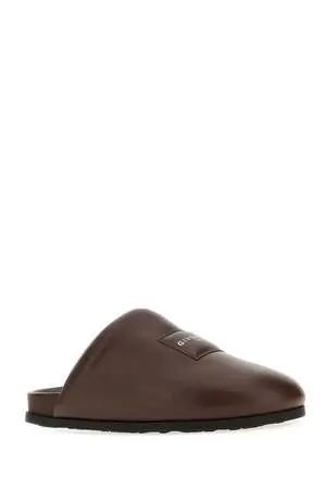 Givenchy Leather Slippers With Logo Detail - Brown