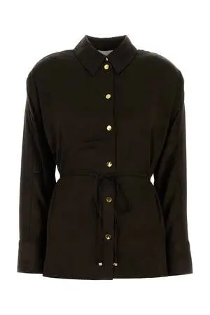 GANNI Satin Shirt With Tonal Embroidery And Belt