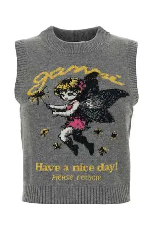 GANNI Embroidered Wool Blend Vest