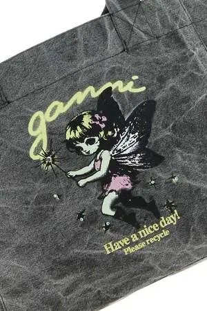 GANNI Canvas Shopping Bag With Fairy Print - Grey