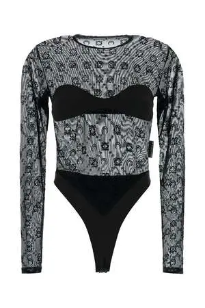 MARINE SERRE Stretch Tulle Bodysuit With Moonogram Print