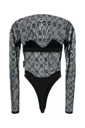 MARINE SERRE Stretch Tulle Bodysuit With Moonogram Print