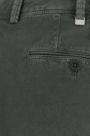 PT TORINO Stretch Cotton Pants With Logo Plate - Grey